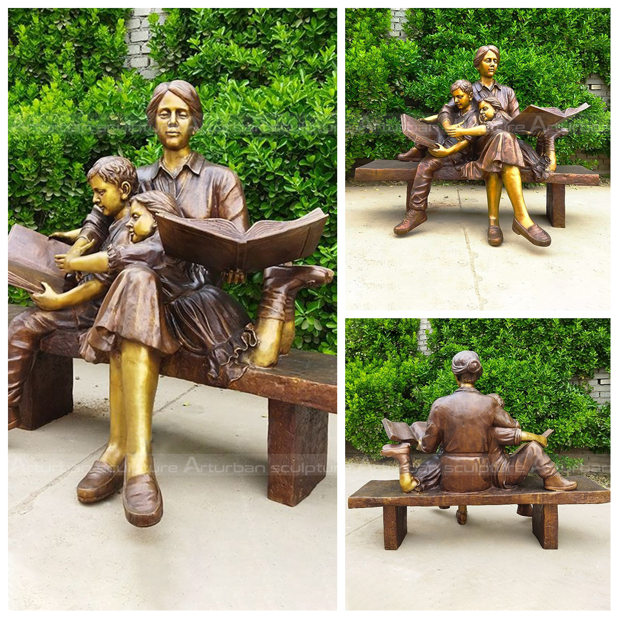 Mother and Children Reading Sculpture