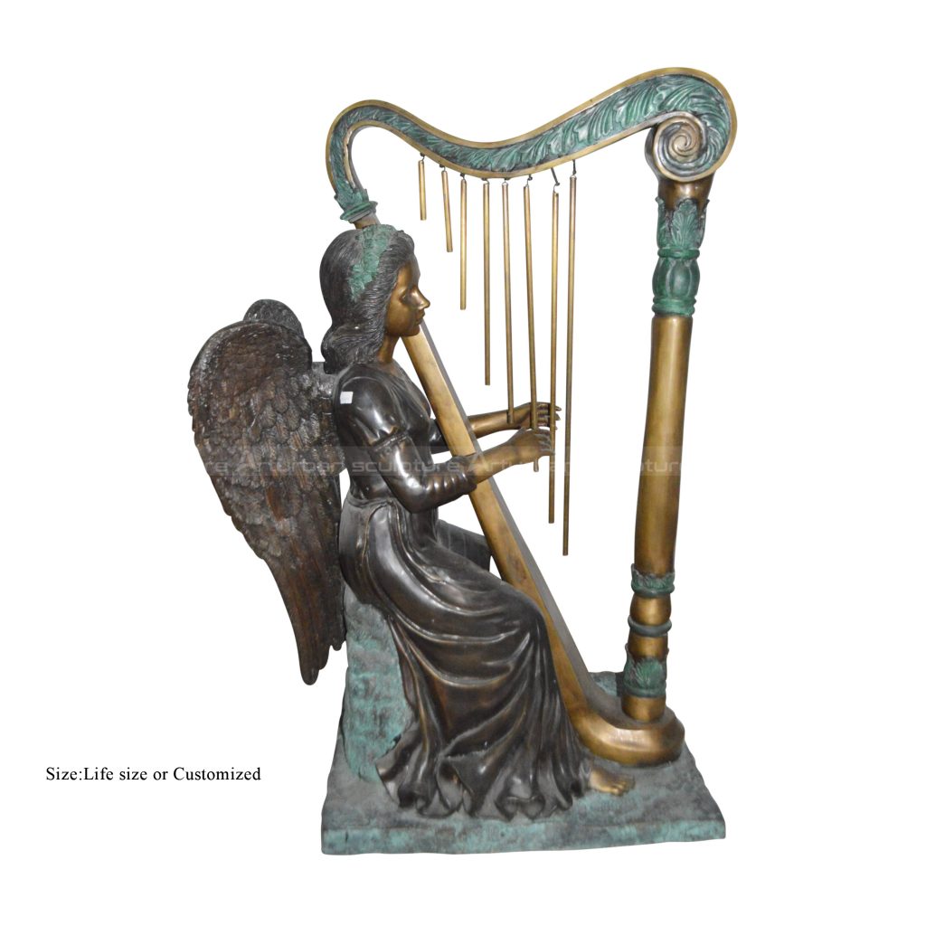 Angel with Harp Garden Statue