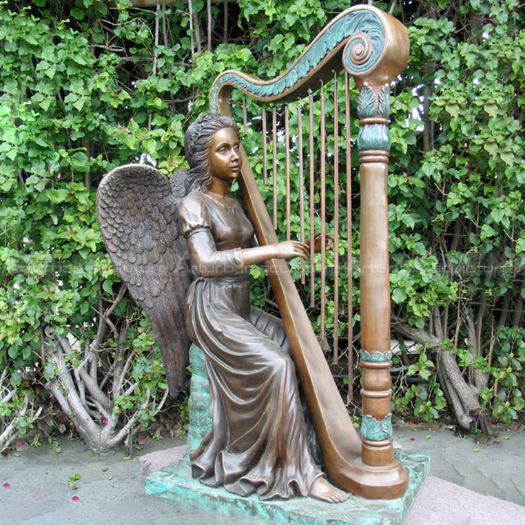 Angel with Harp Garden Statue
