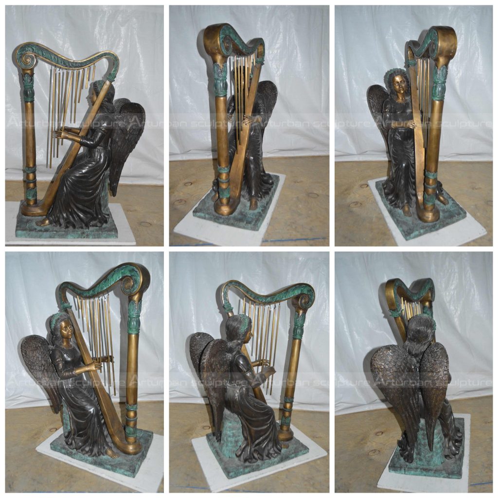 Angel with Harp Garden Statue