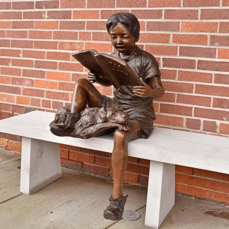 Boy Reading with Dog Statue - Arturban Sculpture
