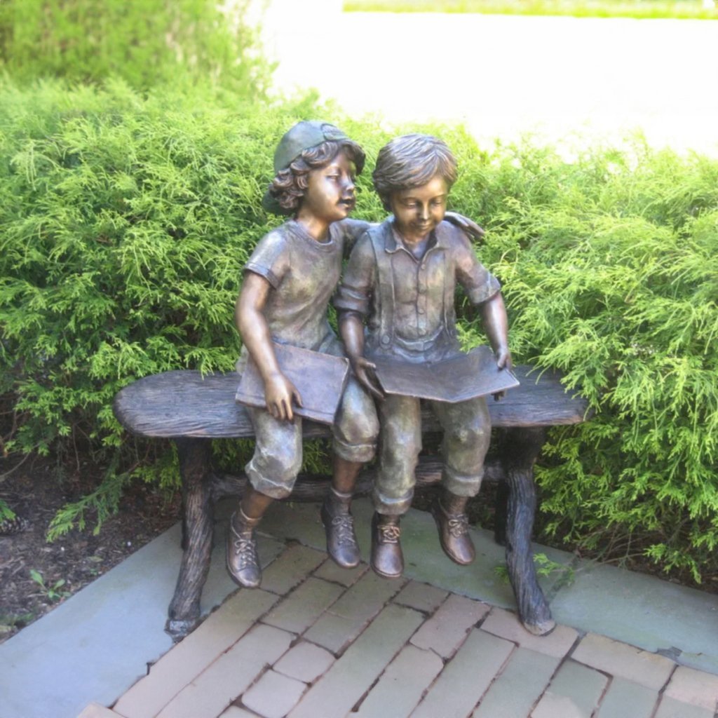 Two Boys on Bench Statue - Arturban Sculpture